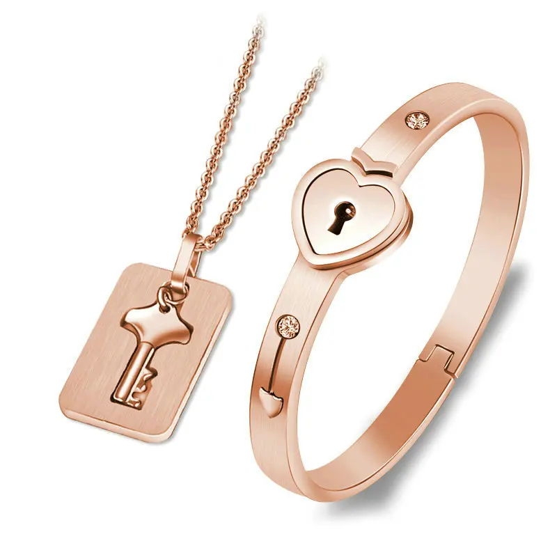 Couple bracelets for Heart lock and key Bracelet stainless steel jewelry Alibaba