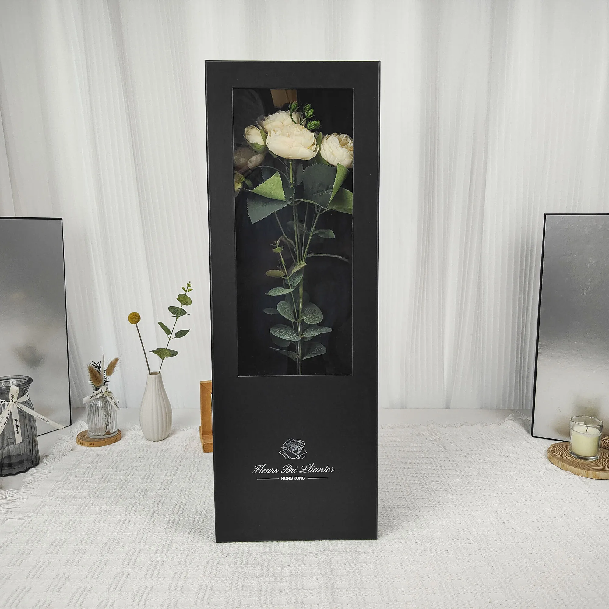 Decorative Preserved Artificial Flower Roses Rectangle Box With Clear ...