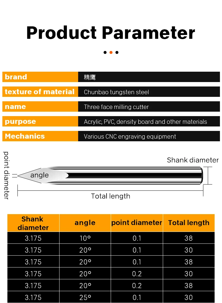 Carbide Three-faces Cnc Engraving Tool Pyramid Cnc Router Bits For ...