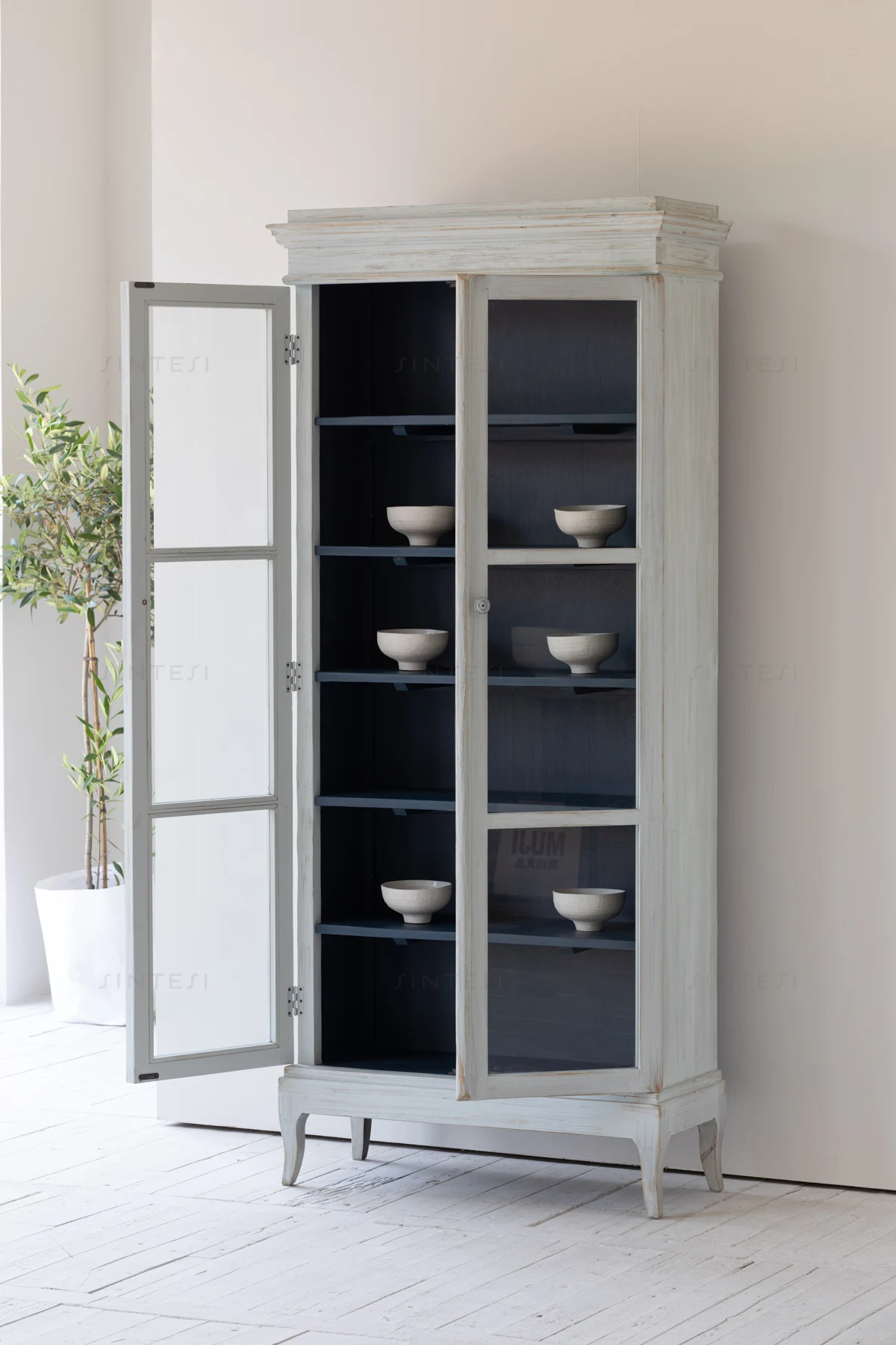 Modern Minimalist Solid Wood Storage Cabinet Wooden Showcase With Glass ...