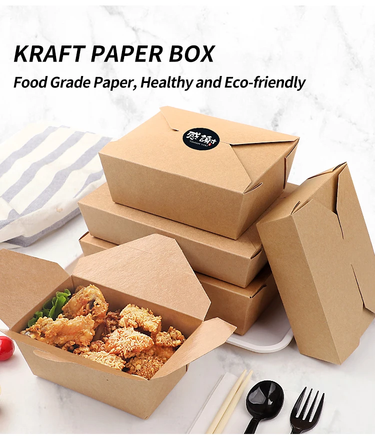 Kraft Paper Box Disposable Customized Take Away Paper Lunch Box - Buy ...