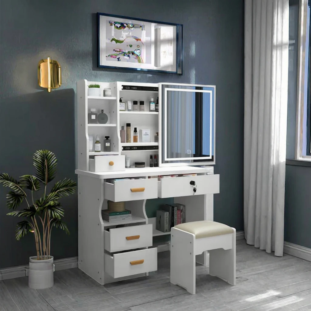 Petit Coiffeuse Ins Style Modern Minimalist Wood Panel Bedroom Storage ...