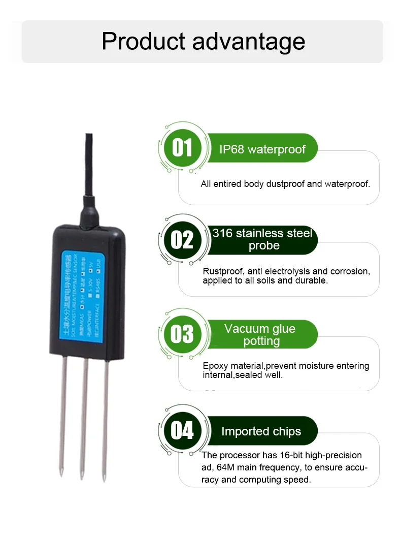 3 In1 Soil Moisture Temperature EC Conductivity Sensor IP68 RS485 Soil Meter Sensor Support OEM ...