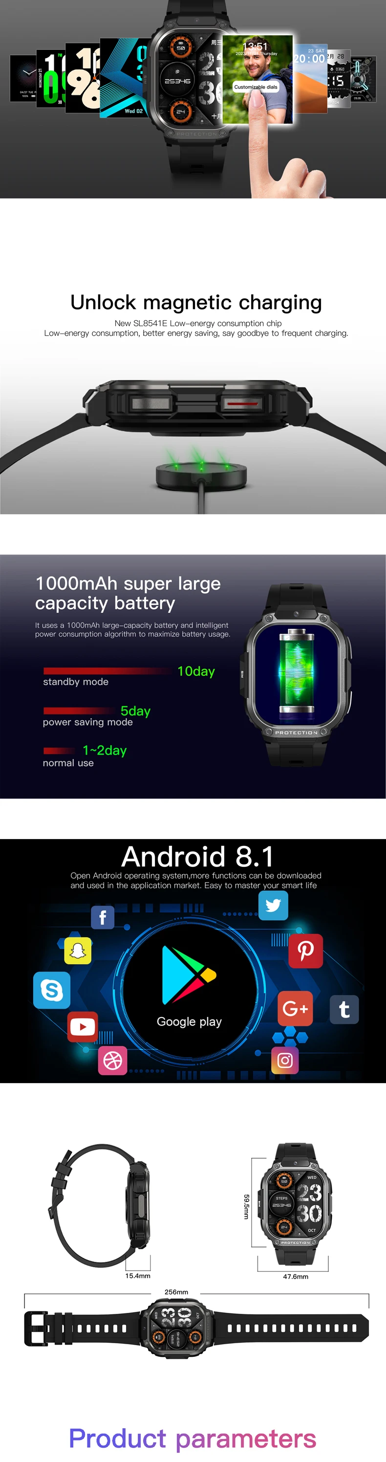 2024 Smartwatch DM63 - 2.13 Inch Android 8.1 Navigation