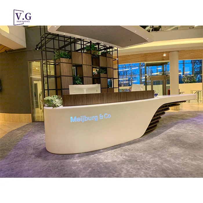 Custom made modern front desk solid surface material bank front ...