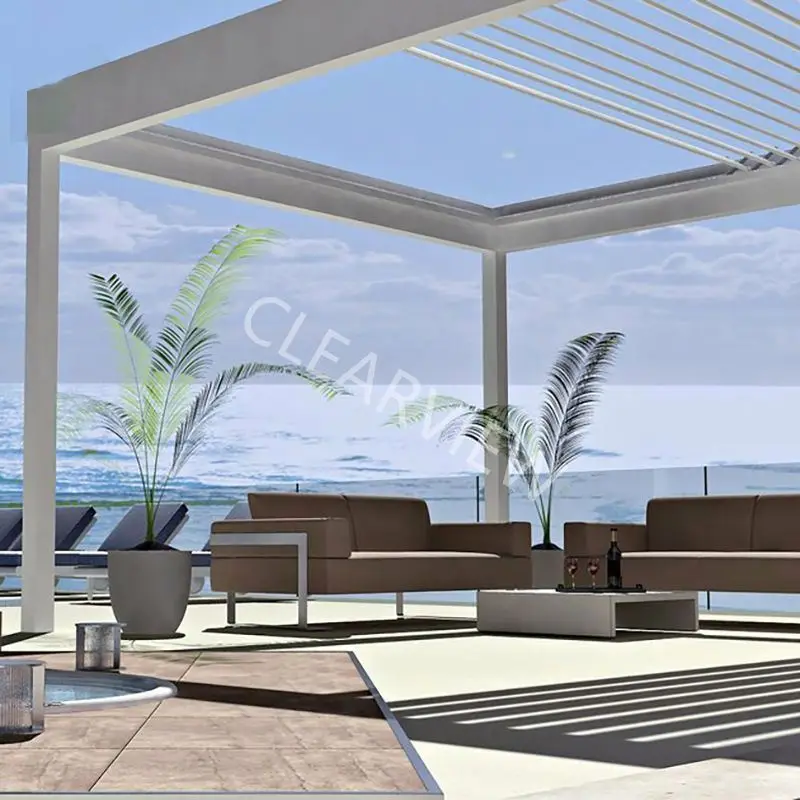 Clearview Automatic Gazebo Louvered Roof Pergola Aluminium Retractable ...