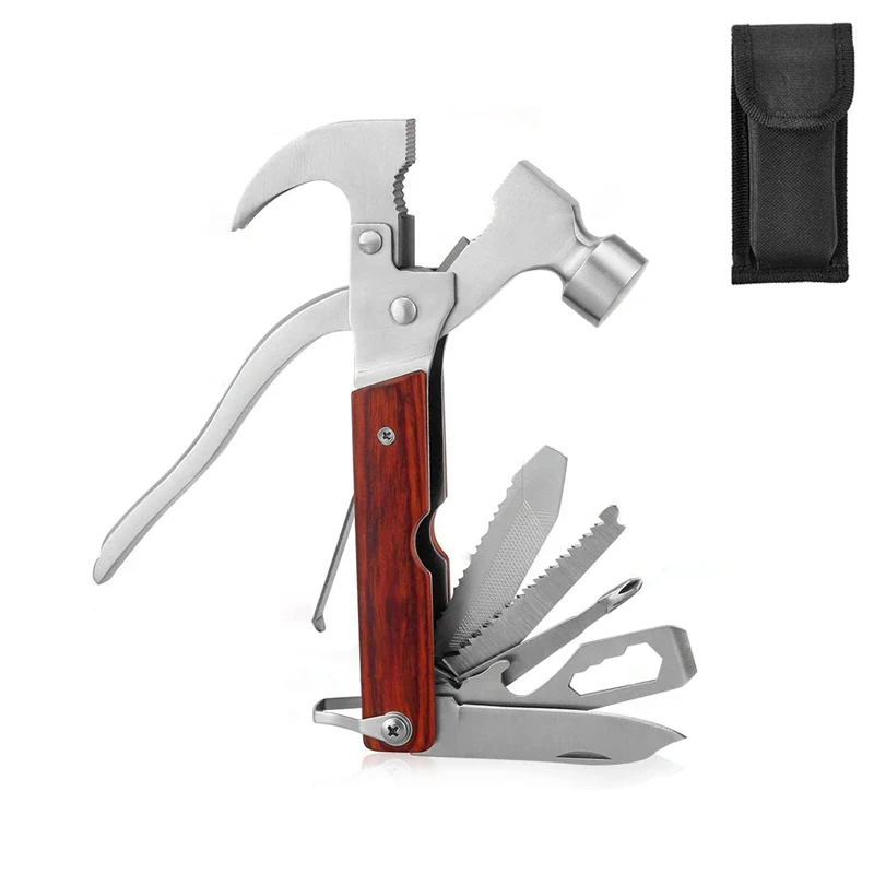 Outdoor Emergency Multi Tool Wood Handle Multi Tool With Hammer For ...