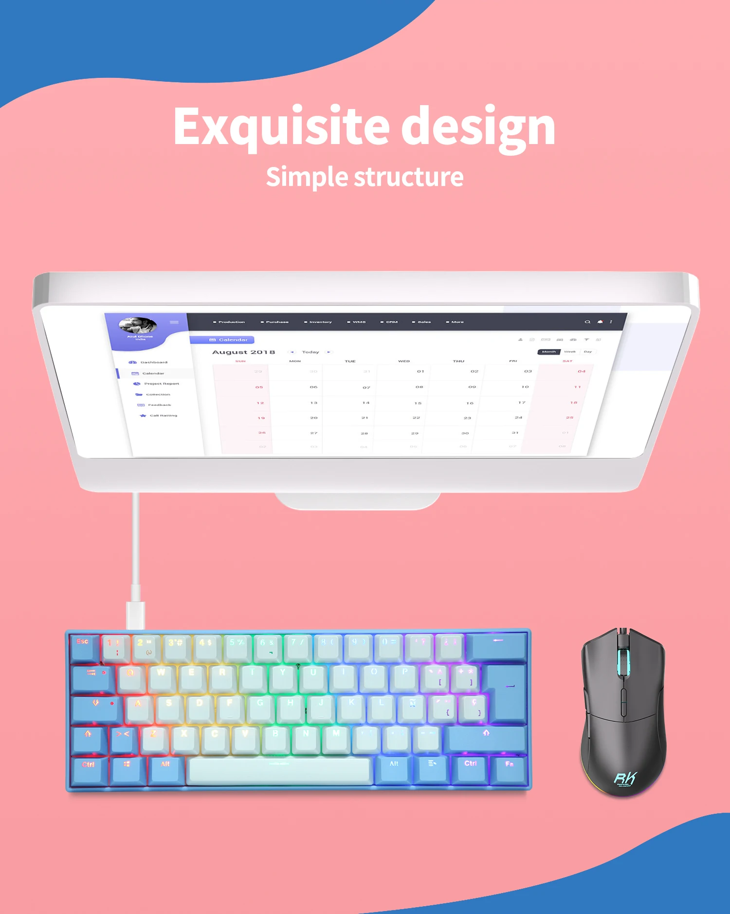 2022 New Pink Gaming Keyboard Custom 60% Mini Teclado Gamer Spanish Usb ...