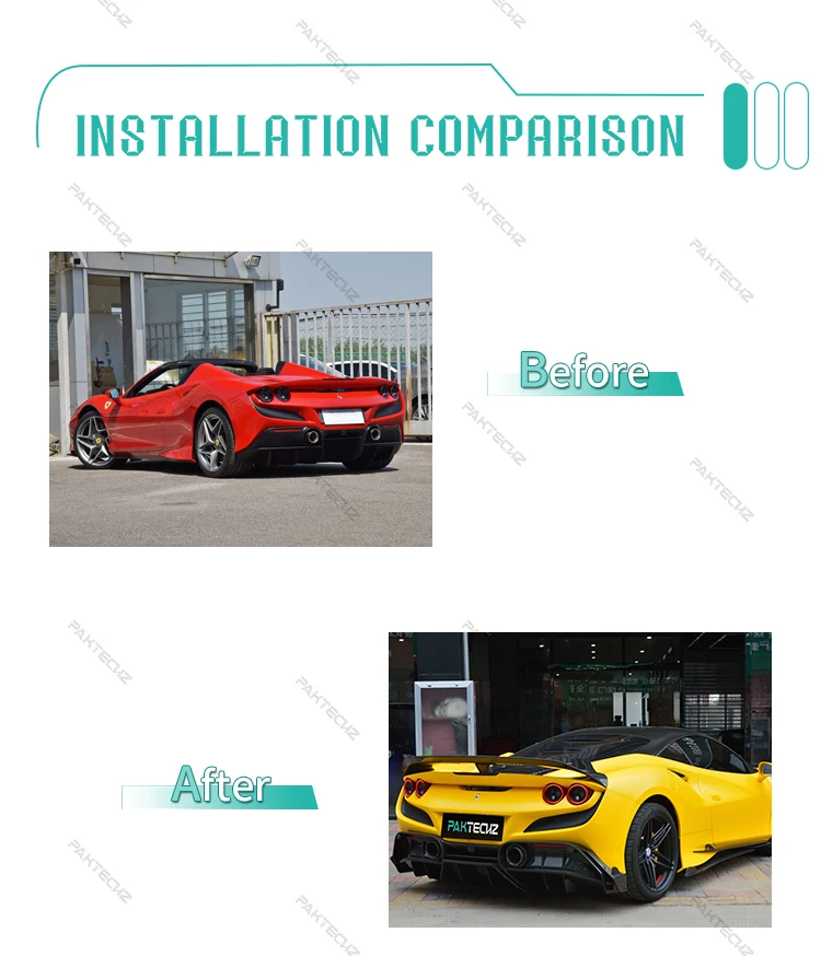 Paktechz Prepreg Carbon Fiber Bodykit Rear Side Splitter for Ferrari F8 ...