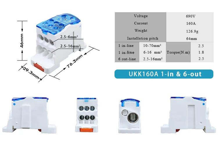 UKK 500A Single Phase Distribution Box Voltage Protector Waterproof Power Distribution Terminal ...