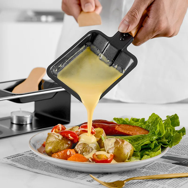 Mini Solid Wood Handle Cheese Grill Plate - Portable Raclette Pan