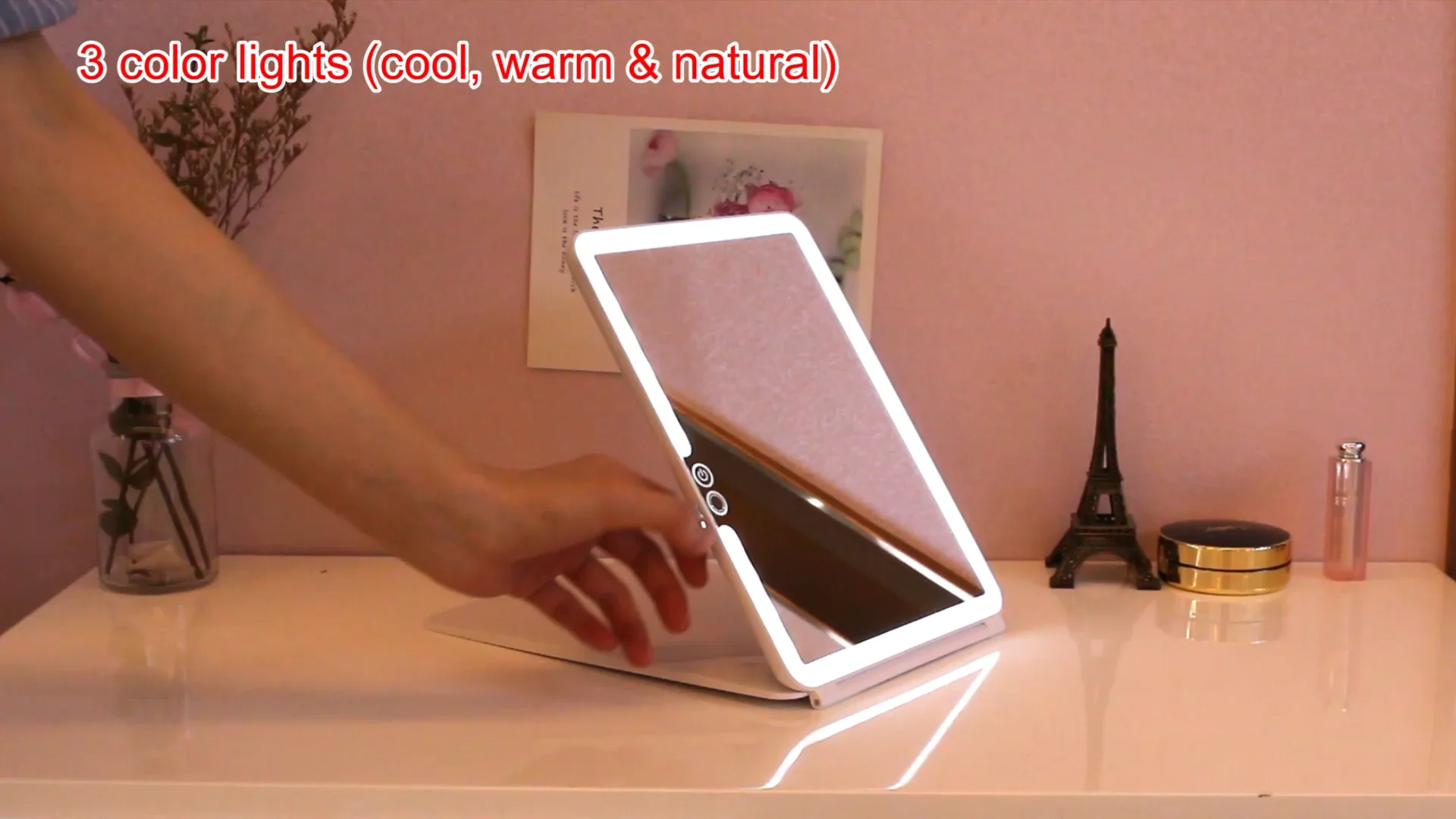 Touch Sensor Portable Square Folding Rechargeable Lighted Cosmetic Led ...