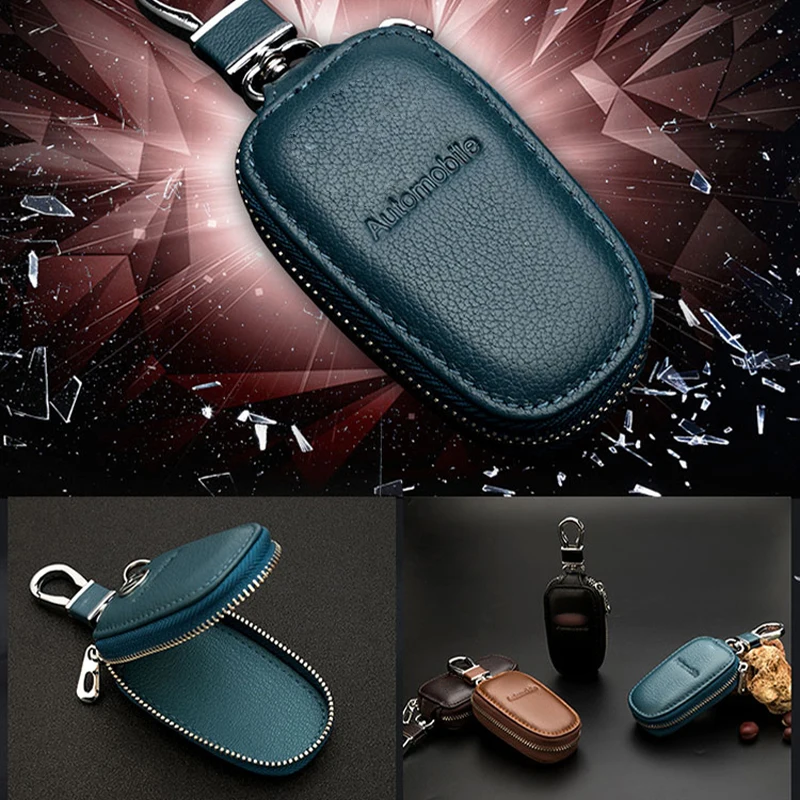 Custom 3D Logo Car Key Case Cover Shell Holder Leather Zipper Bag ...