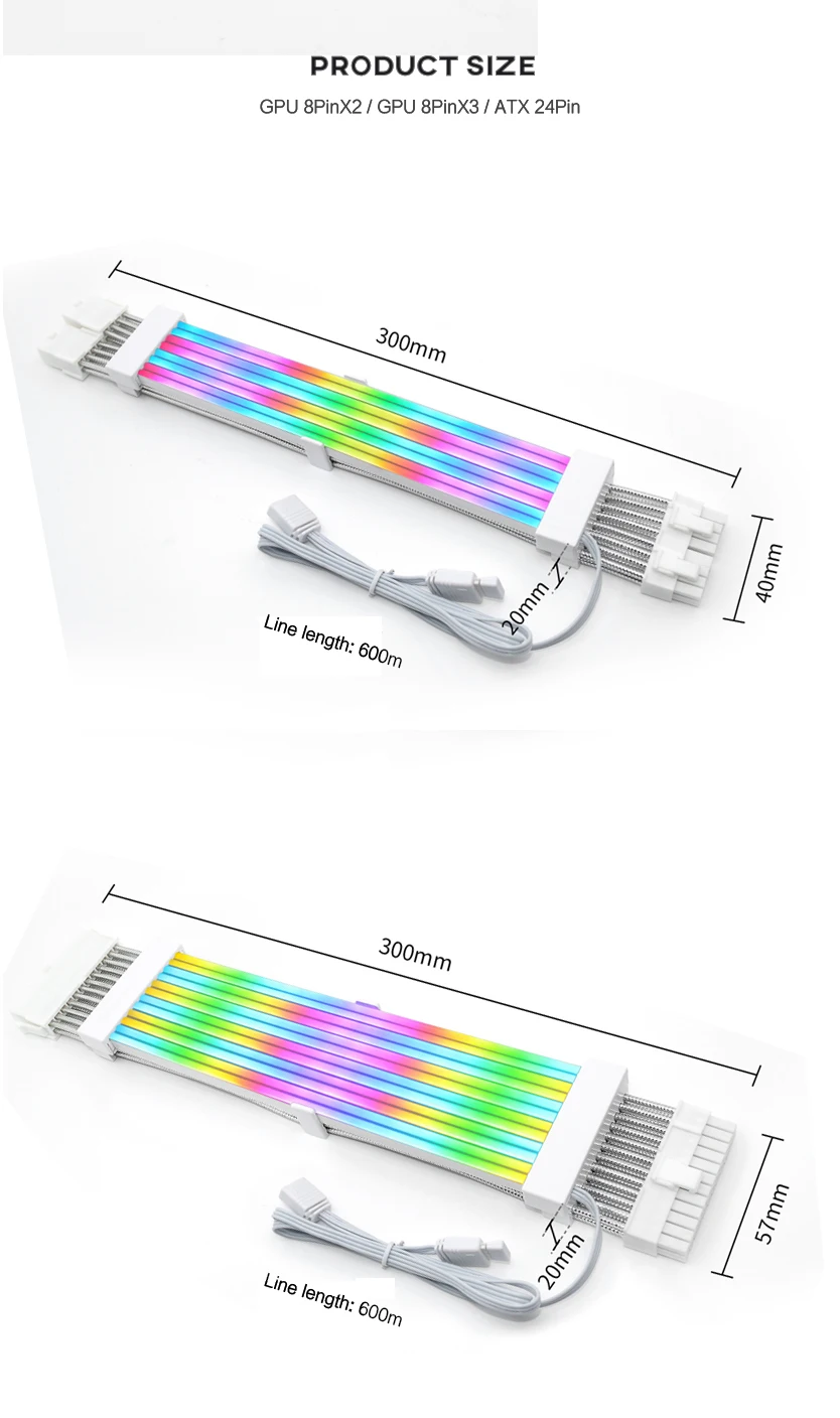 Gpu Extension Cable Argb Plus Rainbow Neon Line Led Light Cover Atx ...
