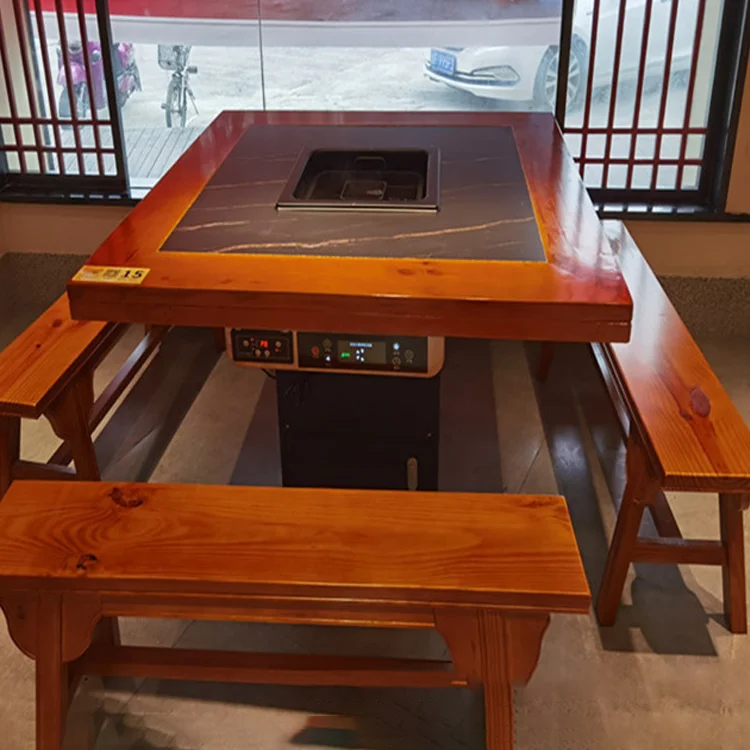 Chinese Electric Strachable Solid Wood Hot Pot Dining Table Set - Buy ...