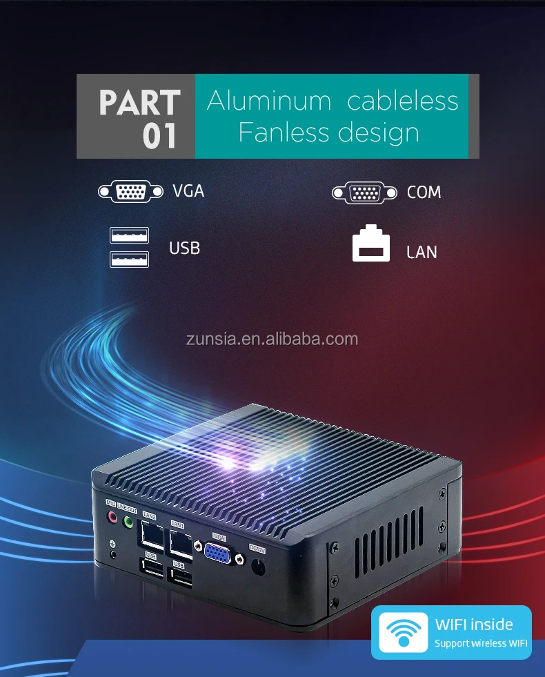 Zunsia Cheap Celeron J1900 Thin Client PC Dual Lan Quad Core 4COM X86 Linux Industrial Fanless ...