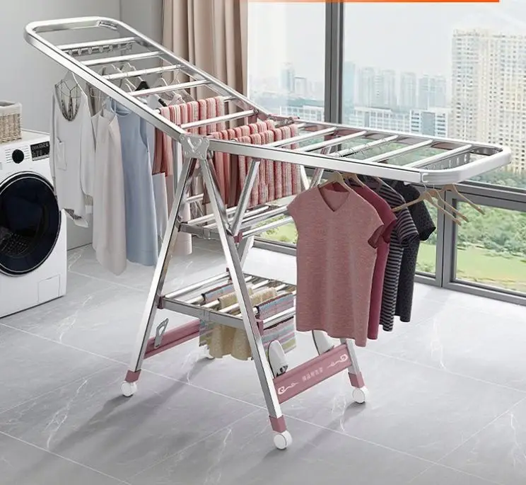 Space-saving Foldable Metal Laundry Stand Clothes Drying Hanger Storage ...