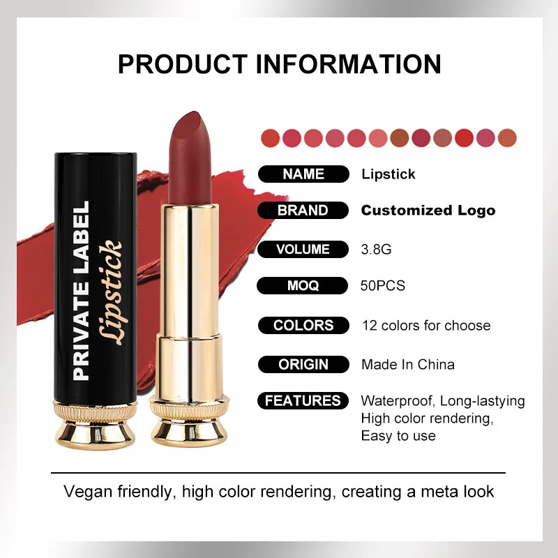 12 Colors High Quality Silky Lipstick Manufacturer Vegan Custom Private ...