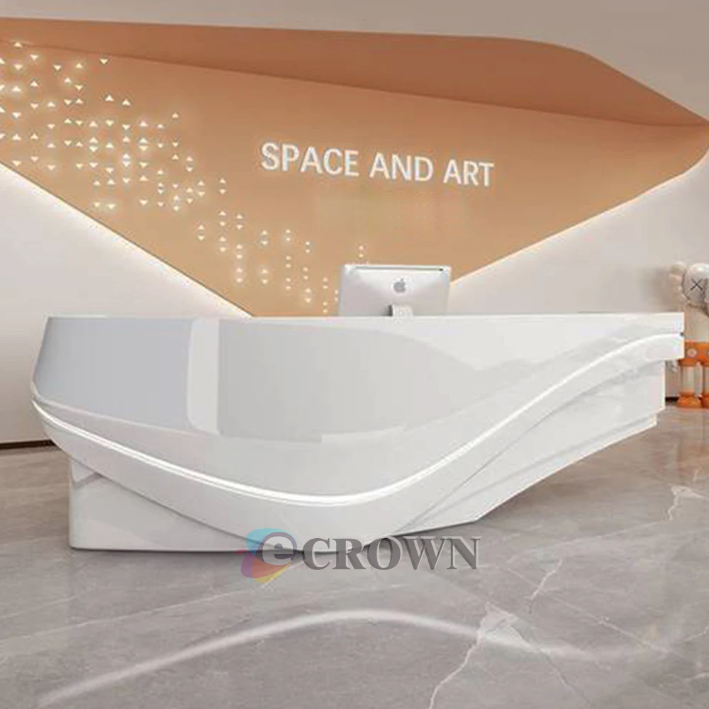 Service desk store design Luxury office Neutral cashier table reception ...