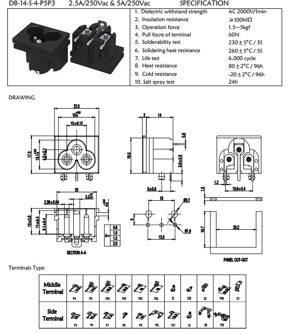 125v 15a Usa Jpn Type Industrial Plug Ac Panel Mount Outlet Power ...