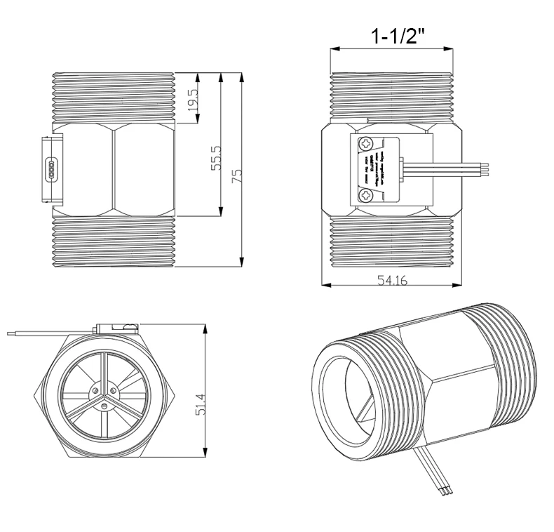 1-1/4''1-1/2'' 2'' Stainless Steel Water Flow Sensor Dn32 Dn40 Dn50 1 ...