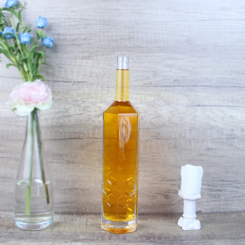Hexagon Glass Bottle 750ml Whiskey Vodka Transparent Beehive Pattern ...