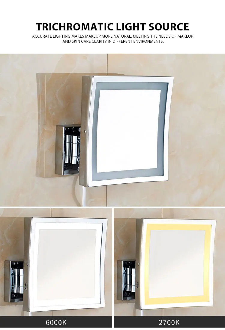 Wall Mounted Brass Swivel Extension Bathroom Shaving Makeup Mirror ...