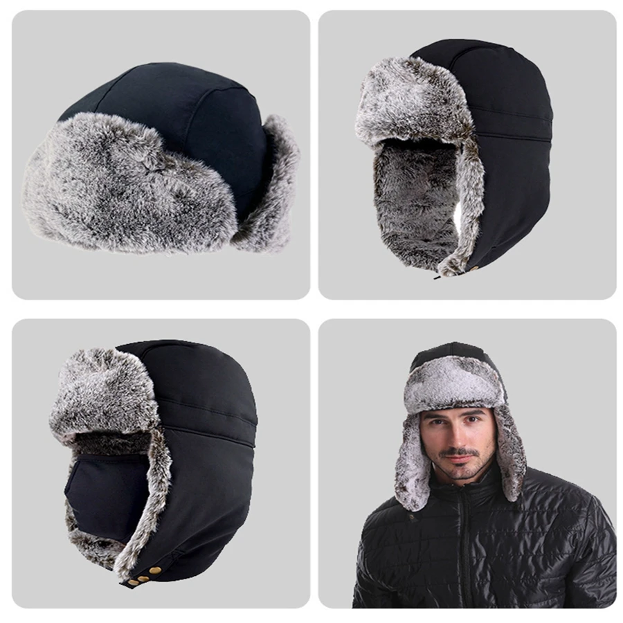 FF670 Men Ear Flaps Ushanka Russian Hat - Warm & Versatile