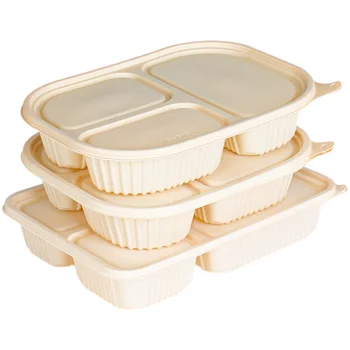 Biodegradable 4 Compartment Microwaveable Cornstarch Hot Food Packaging ...