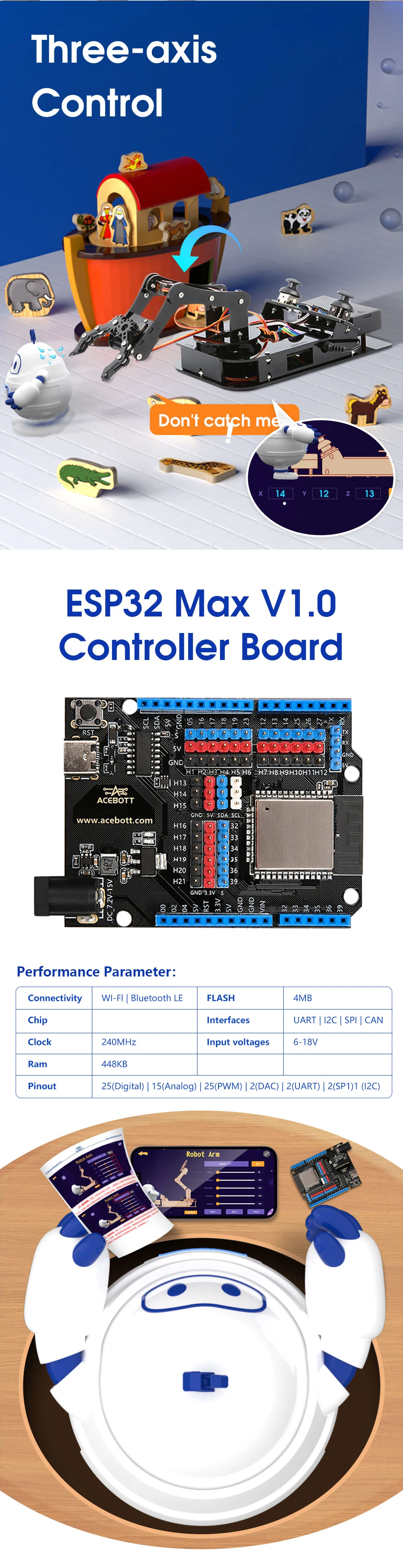 Robotlinking ESP32 Robot Mechanical Arm Kit For Arduino DIY Desktop Educational Robot Arm for ...