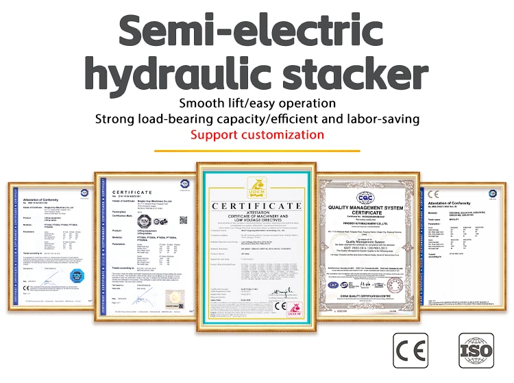 CE Certification 1.5 2ton Height Semi Pallet Electric Hydraulic Stacker ...