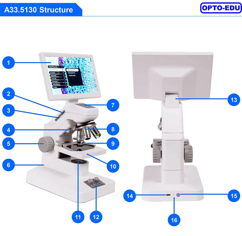 Opto-edu A33.5130 8.0m 7" Lcd Biological Digital Microscope - Buy 7 ...