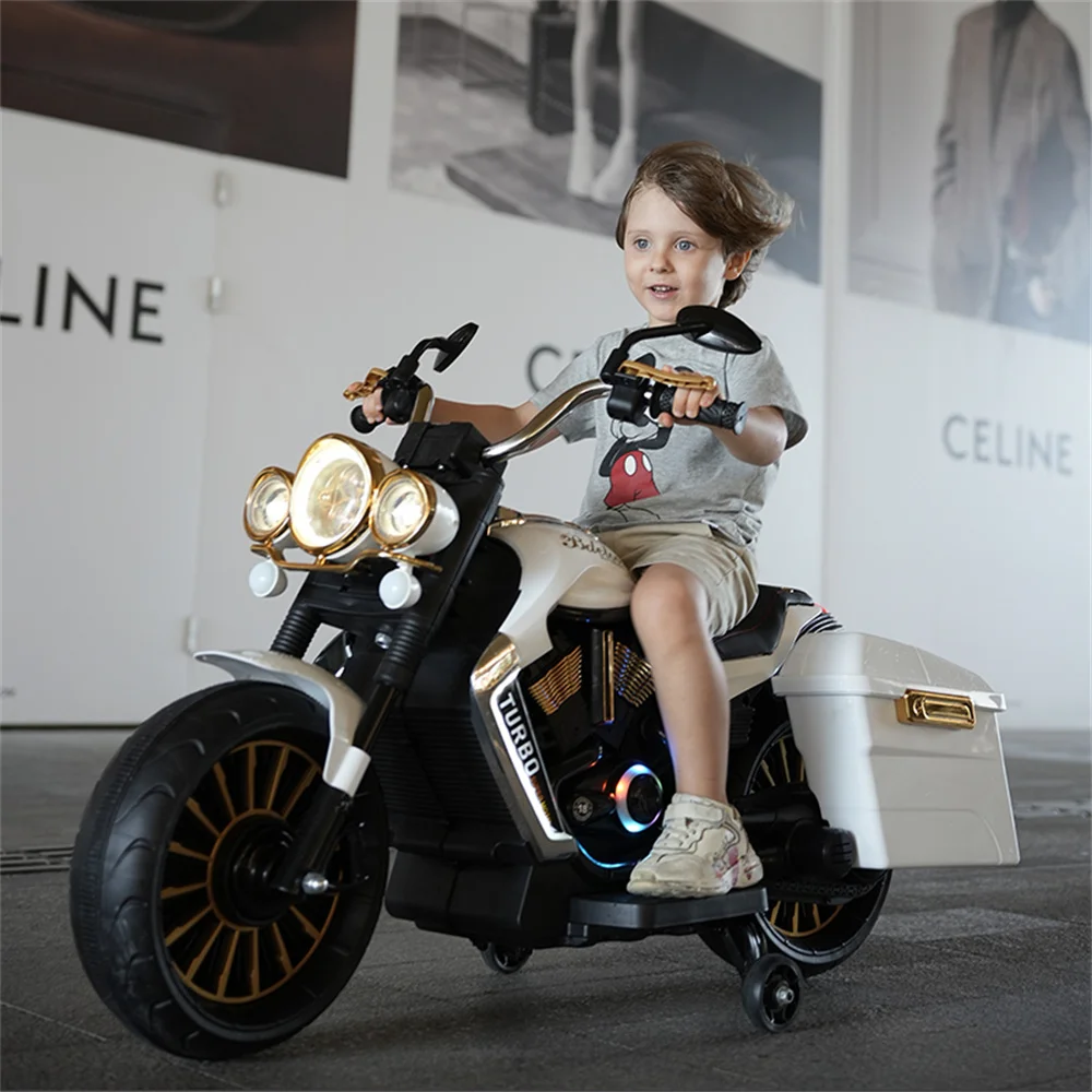 Kid Electric Two-wheel Motorcycle With Training Wheels Music Light Ride ...