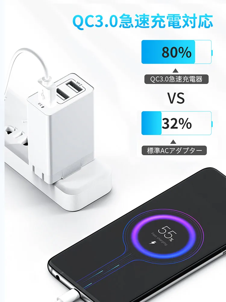 Foldable Jp Plug Phone Charger Qc3.0 30w 3-port Fast Charging Usb ...