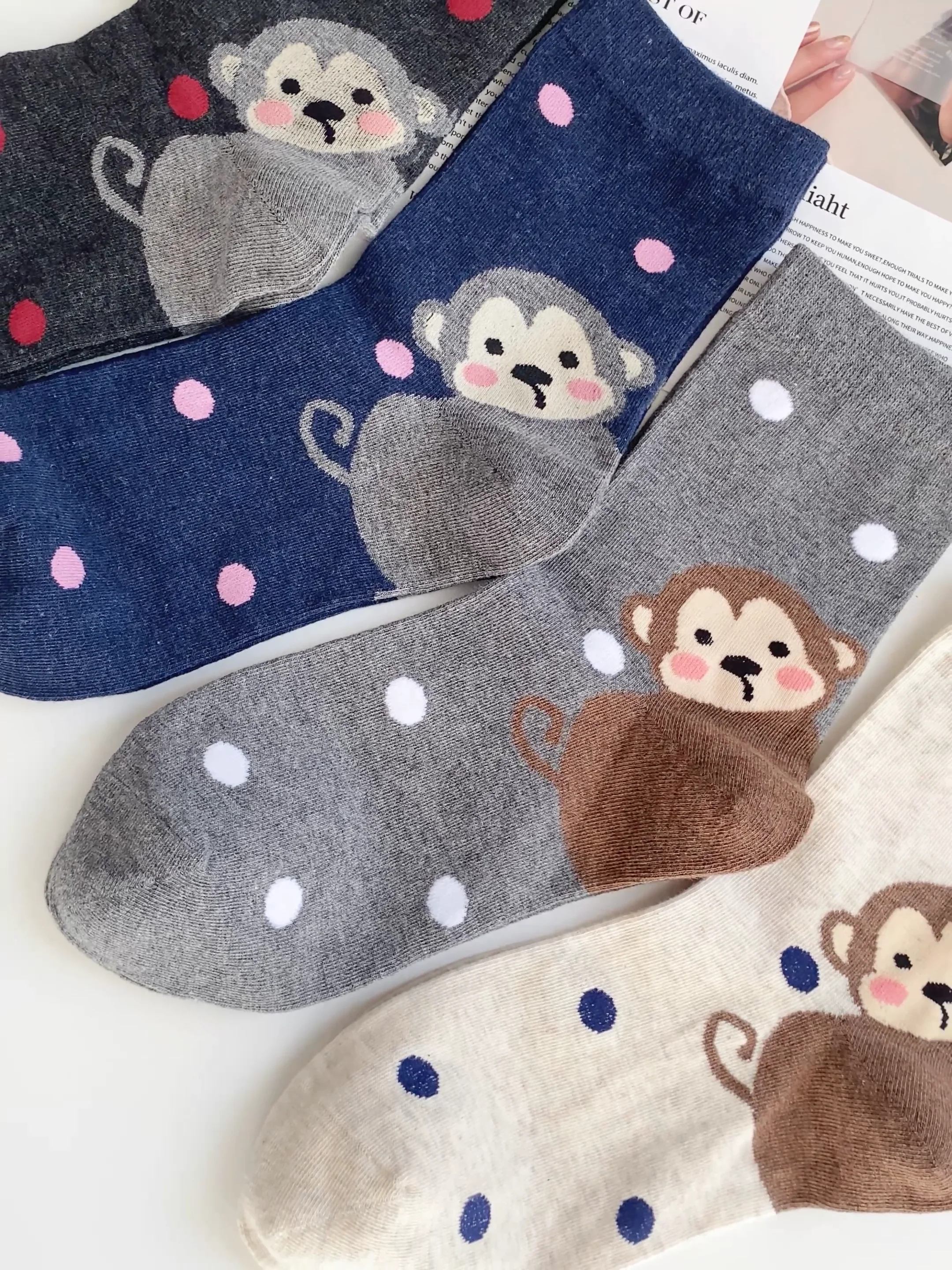 In Stocks Fashion Sock Monkey Women Spring Quarter Cotton Hand Linking ...