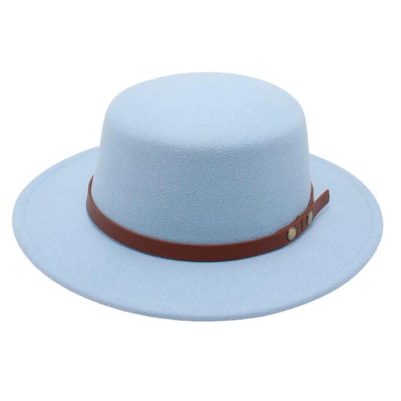 New Fashion Pork Pie Flat Top Hat For Women Men Wide Brim Wool Felt ...