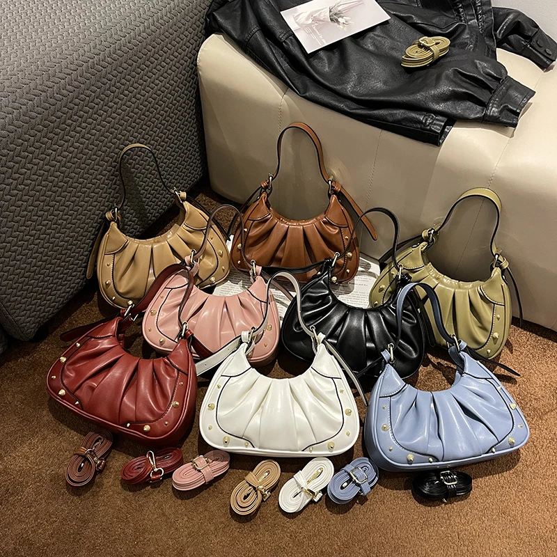 2024 Latest Ladies New Model Handbags Half Moon Rivets Women Underarm ...