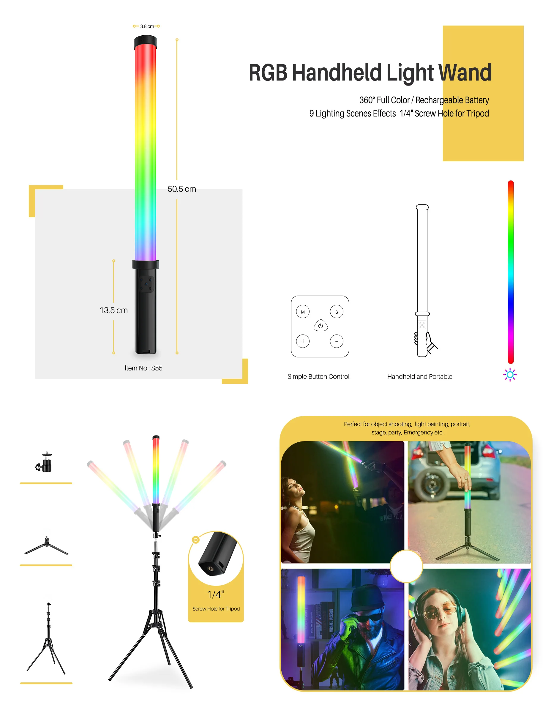 Hot Photography Handheld Light Stick Handheld Rgb Led Colorful ...