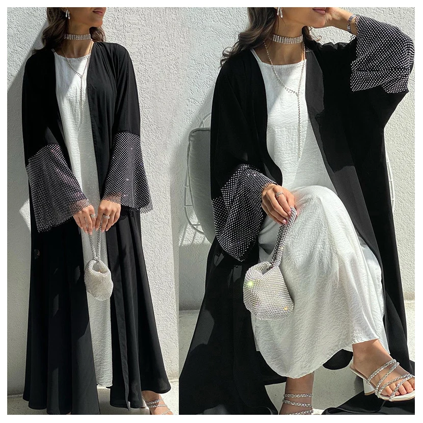 2024 New Elegant Black Arab Islamic Luxury Long Sleeve Diamond Abaya ...