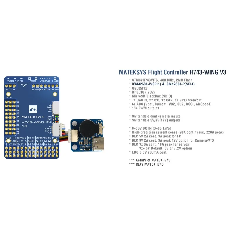 Matek H743-wing V3 Ardupilot Inav 3-8s H743 Flight Controller Fc For Rc ...