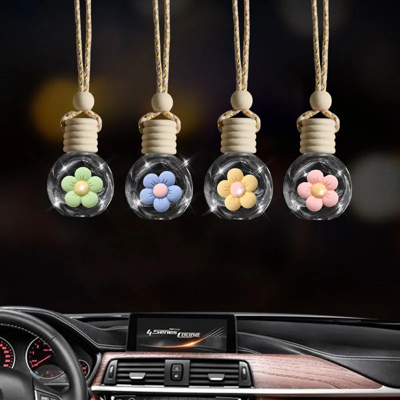 Cartoon Car Hanging Diffuser Aromatherapy Glass Bottle Empty Daisy Car ...