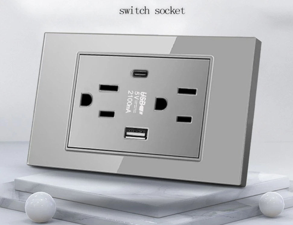 Dual American Standard Power Socket with USB Type-c