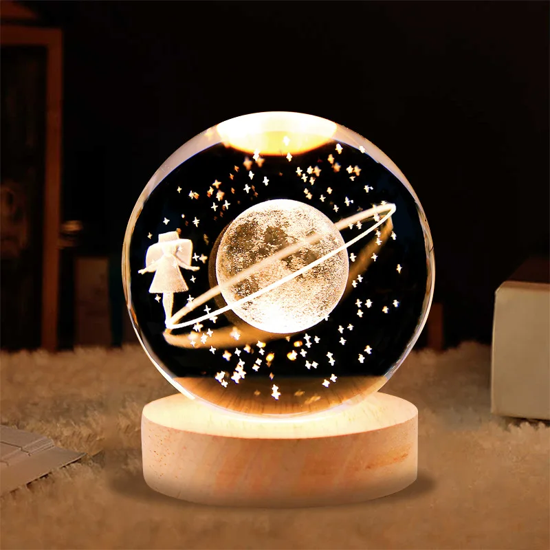 3D Art Crystal Ball Night Lamp - Luminous Solar System Decor