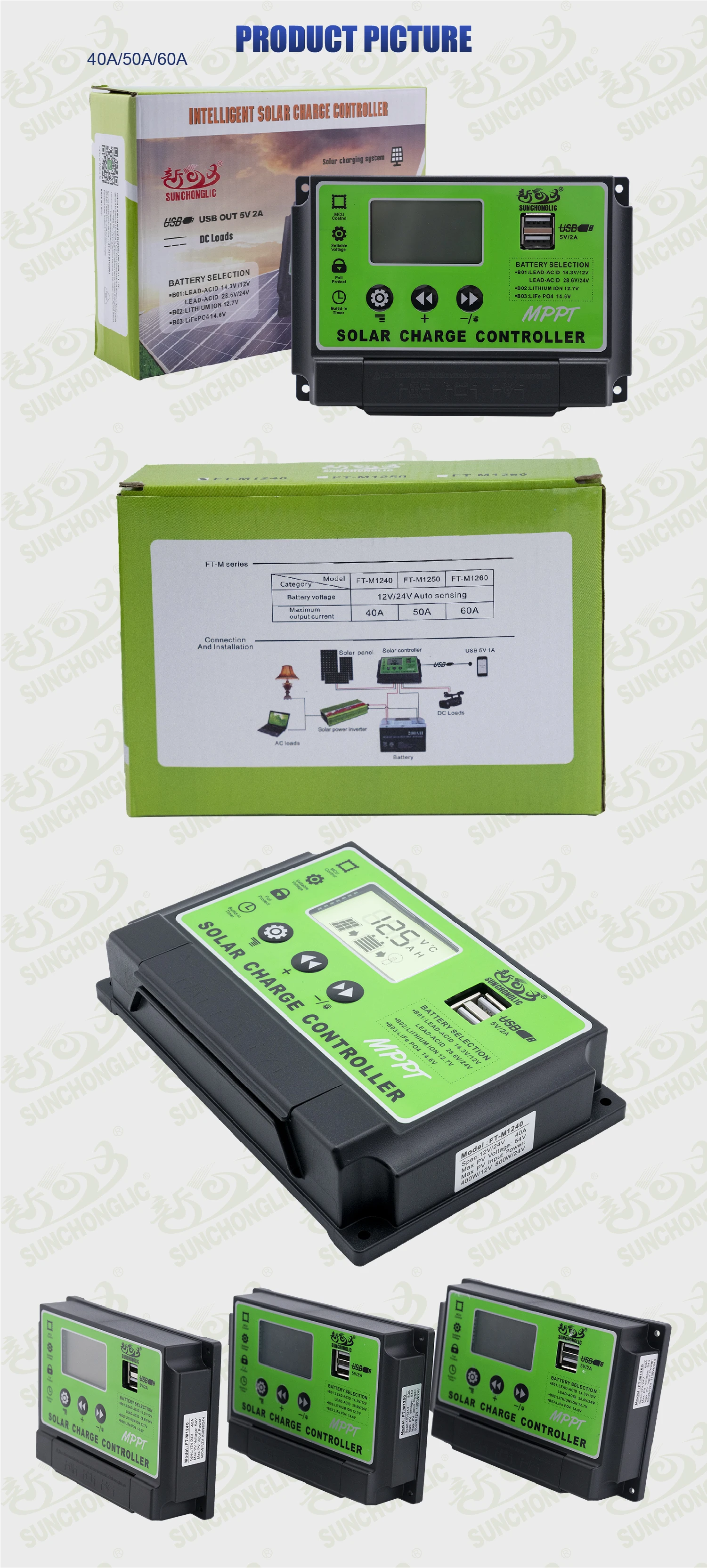 Sunchonglic Solar Regulator 12v 24v 60a Dual Usb Charger Controller ...