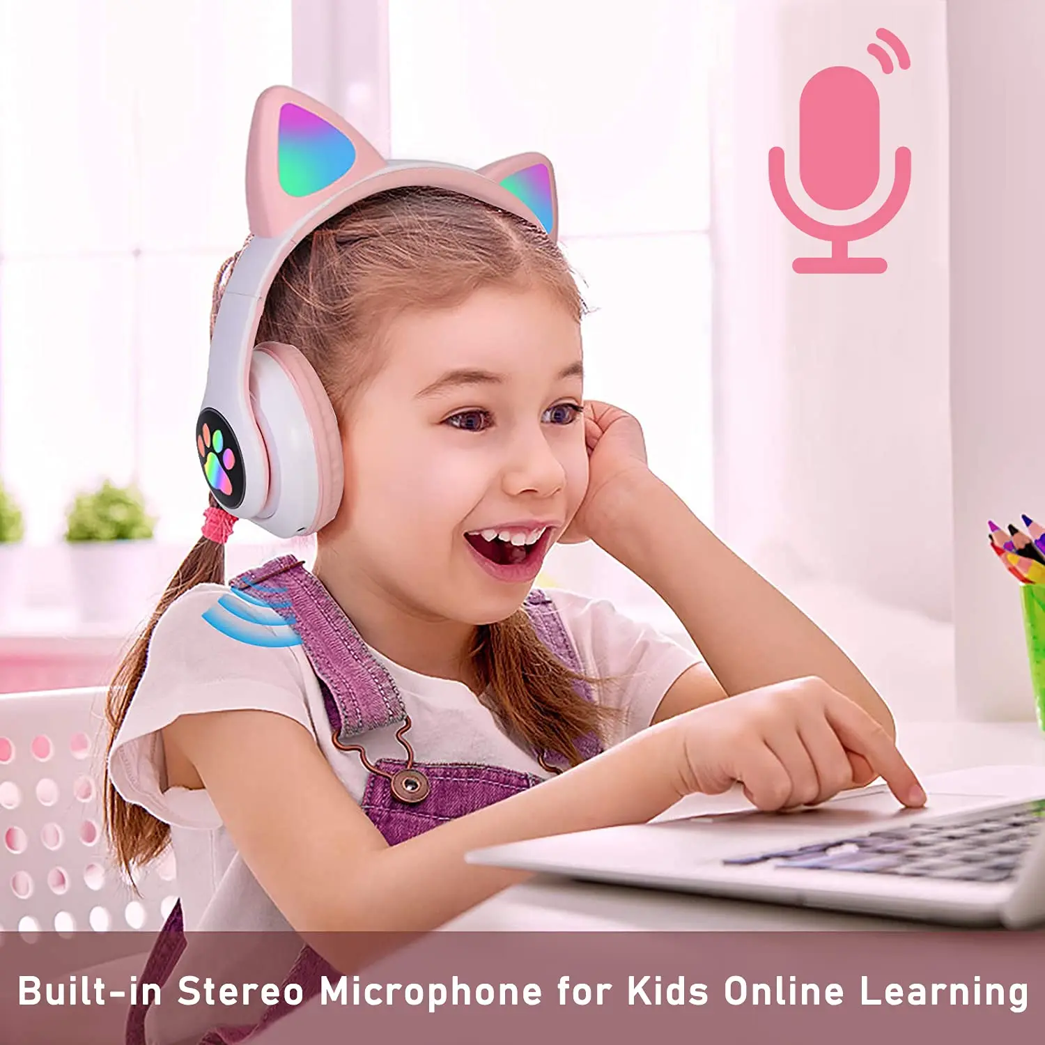 Cute Headphone for Kids - Cat Headset Macaron Wireless