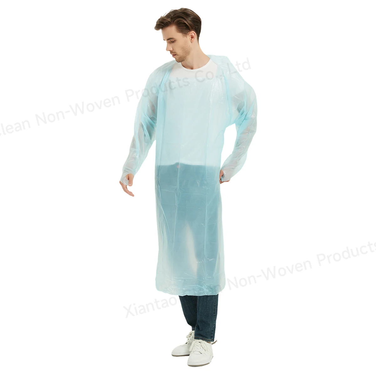 Long Sleeve Apron Disposable Cpe Plastic Kitchen Apron With Adult Thumb ...