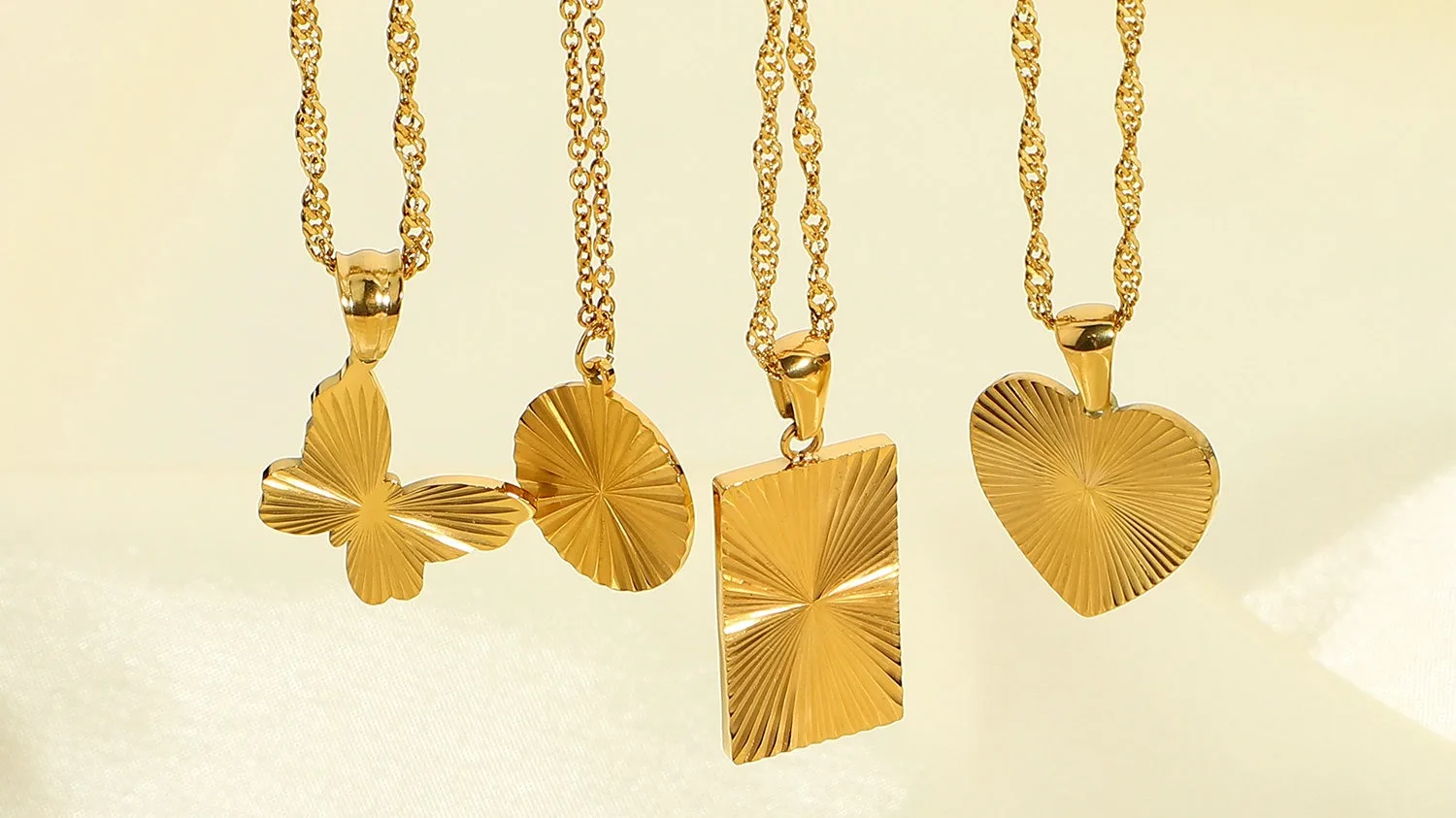 Sunburst Signet Pendant Necklace For Women 18k Gold Plated Stainless ...