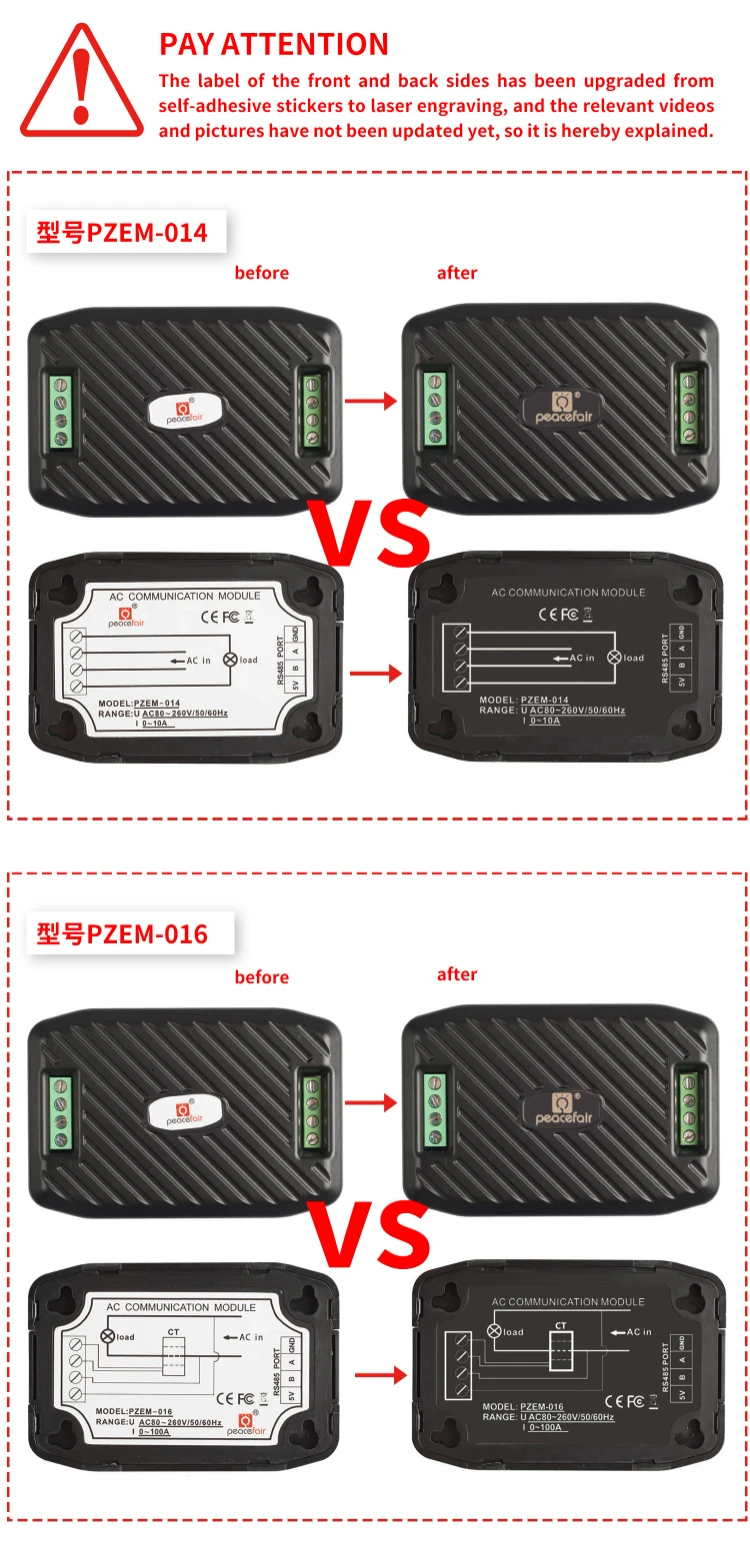 Pzem-014 Pzem-016 10a 100a Voltmeter Ammeter Rs485 Modbus Voltage ...