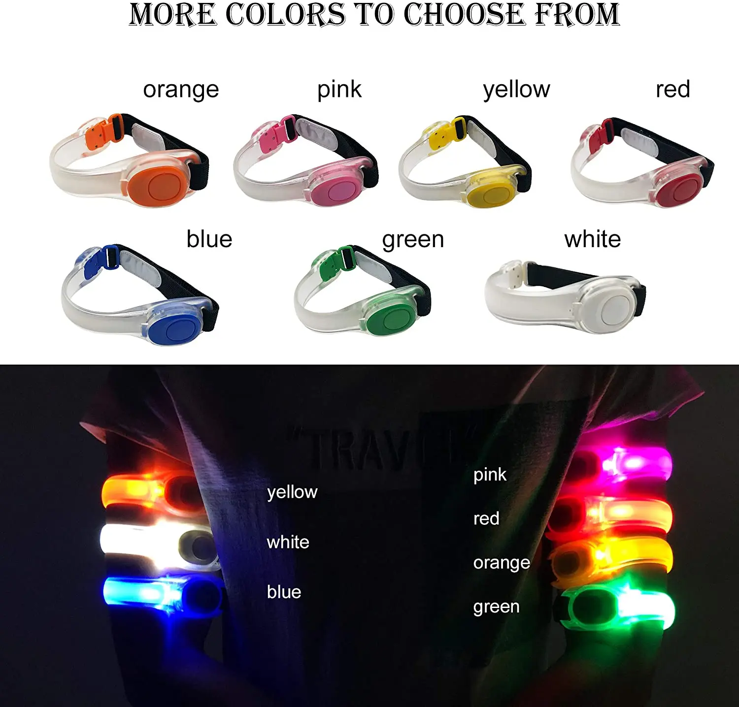 Umione Glow In Dark Reflective Adjustable Armband Light Up Armband ...