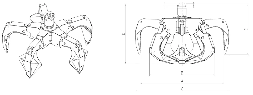 5-Tine Orange Peel Rotating Grapples,Crane Excavator Mounted Octopus ...